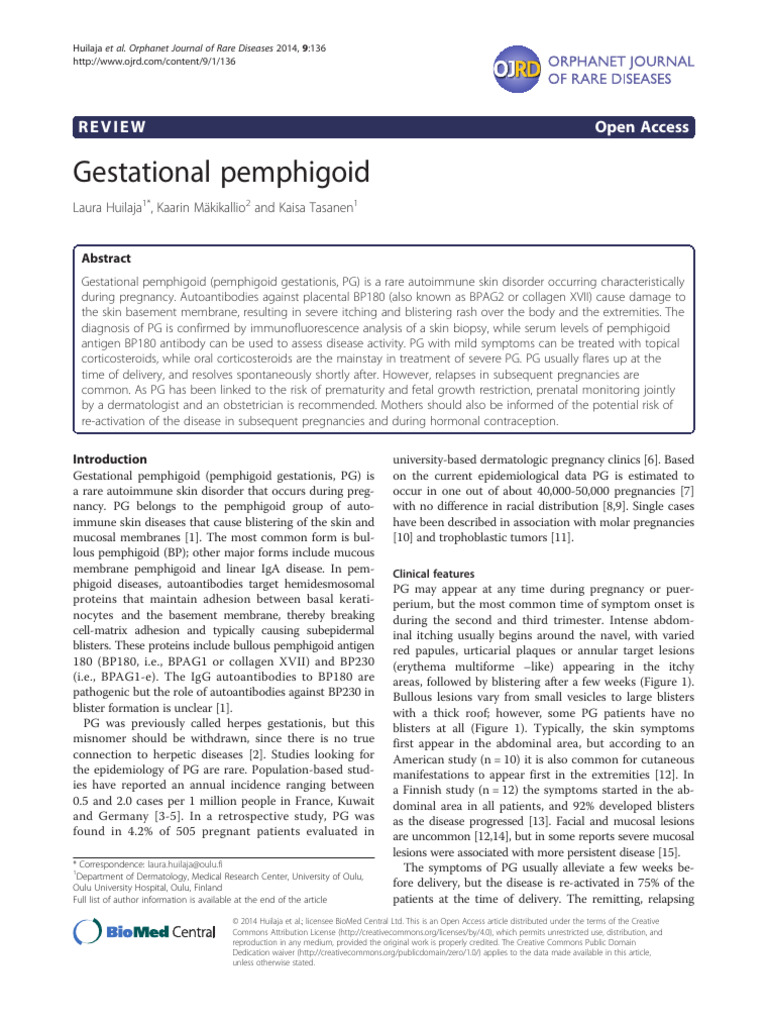 Gestational Pemphigoid: Review Open Access | PDF