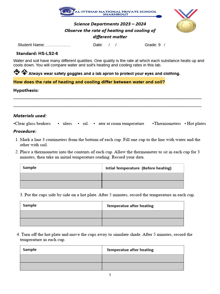 Gr9 - Gold-Inq 1-Rate of Heating | PDF | Water | Temperature