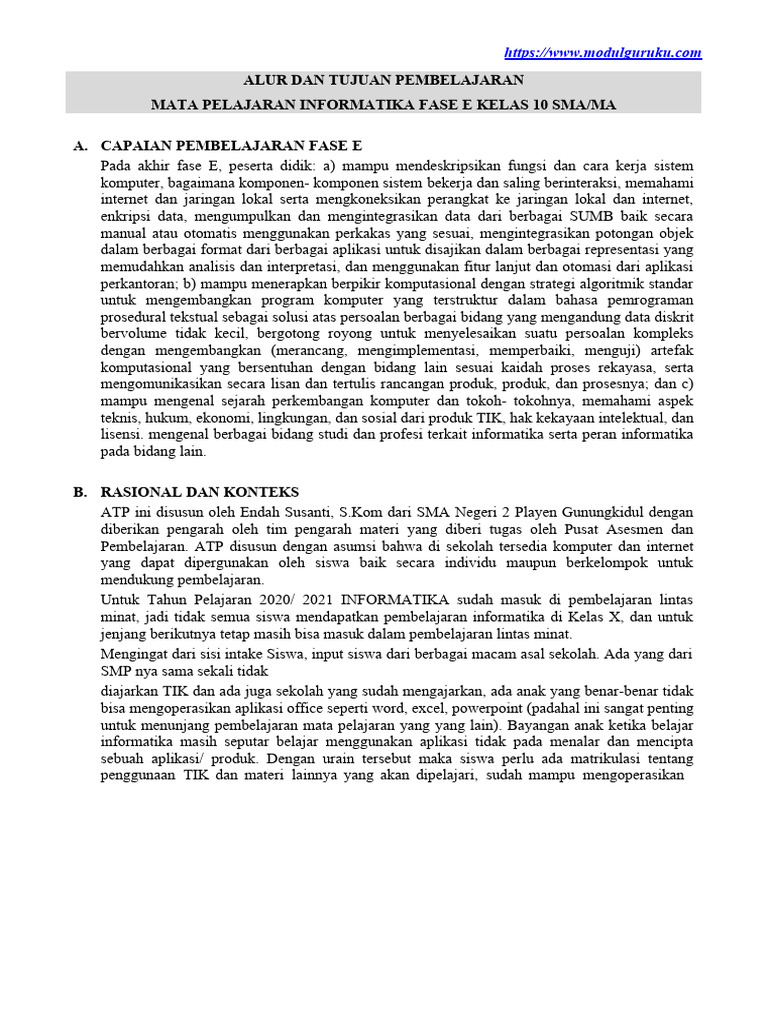 ATP Kelas 10 Informatika Fase E | PDF