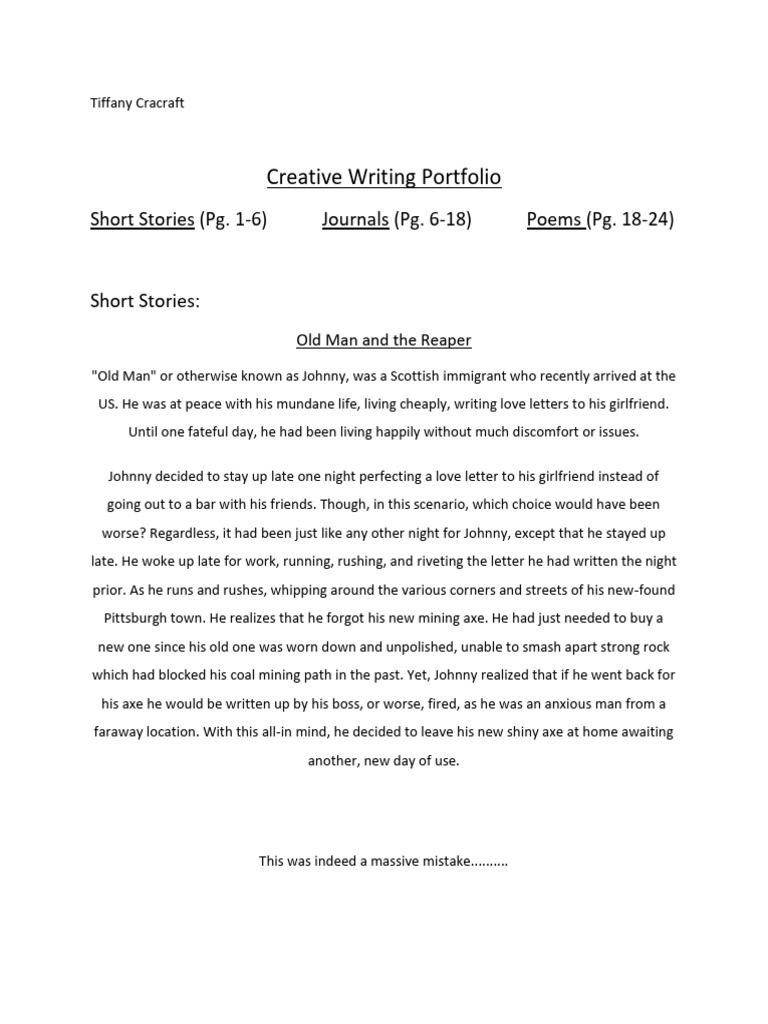 Creative Writing Portfolio | Download Free PDF | Dream | Thought
