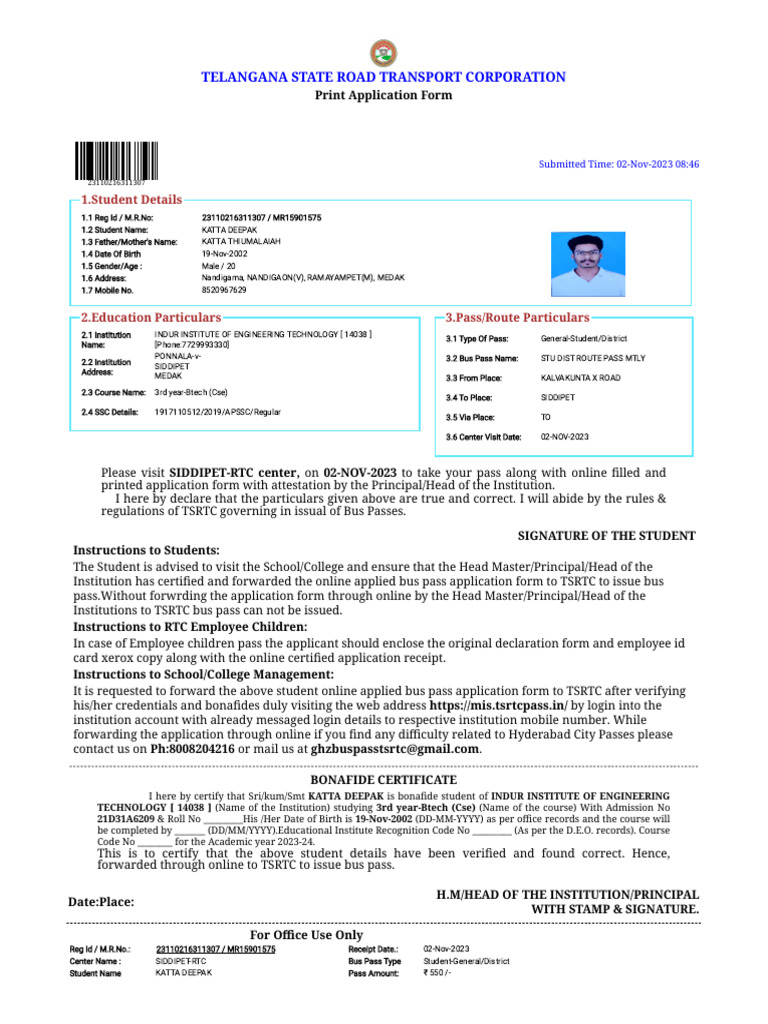 TSRTC Bus Pass | PDF