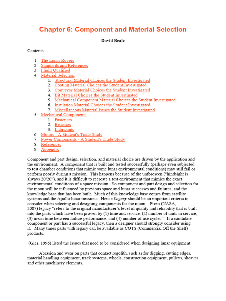 Lunar Component Material Selection Guide | PDF | Strength Of Materials ...