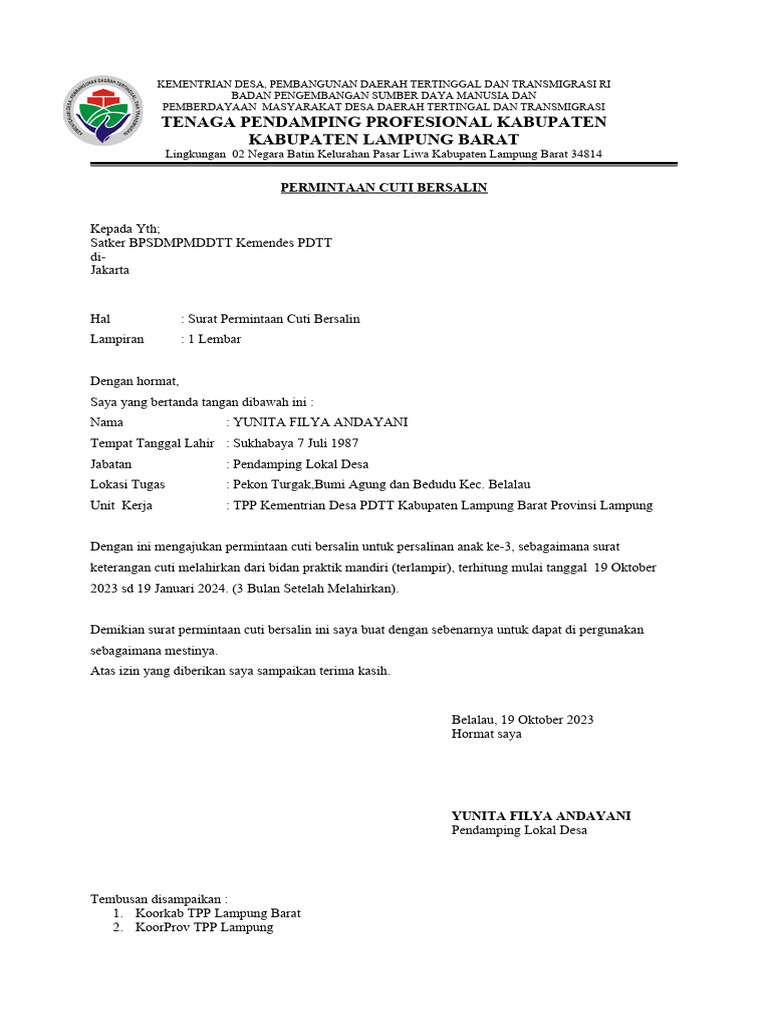 Surat Cuti Pendamping Desa | PDF