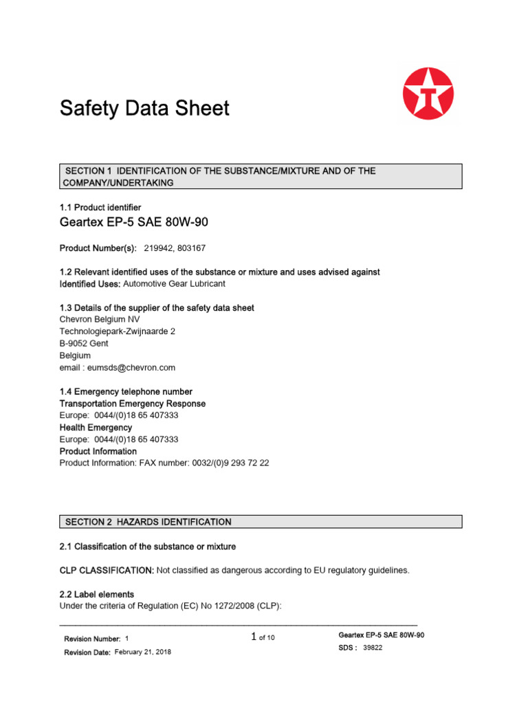 SDS - Geartex EP-5 SAE 80W-90 | PDF