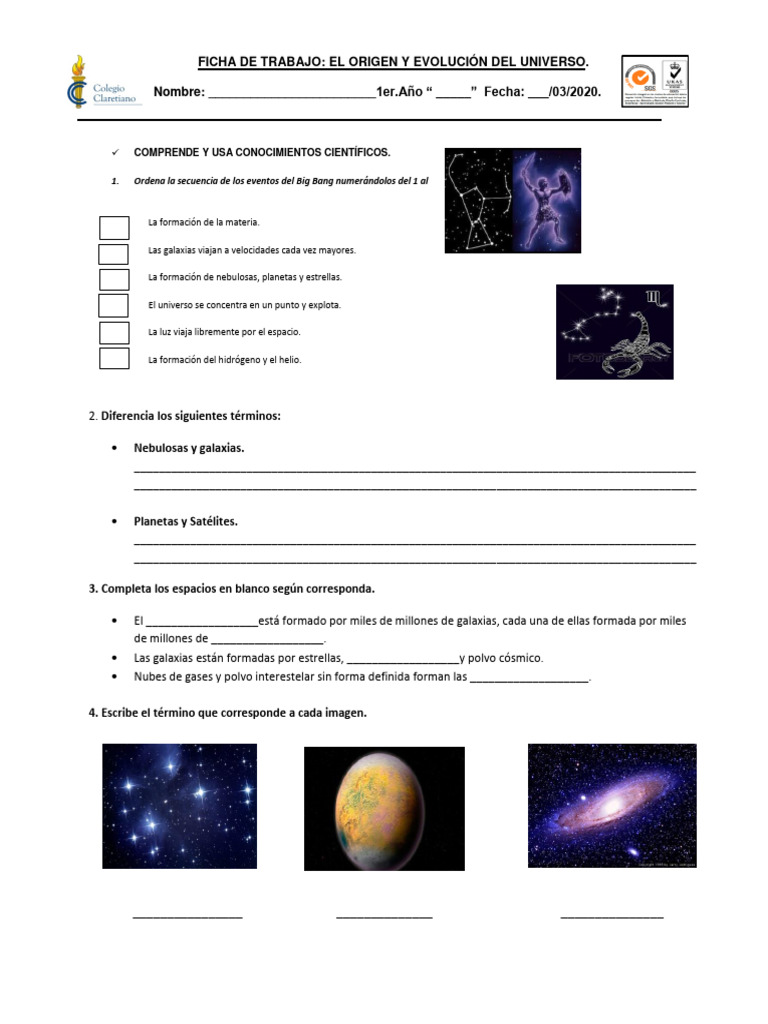 Ficha de Trabajo-El Origen y Evolución Del Universo. | PDF