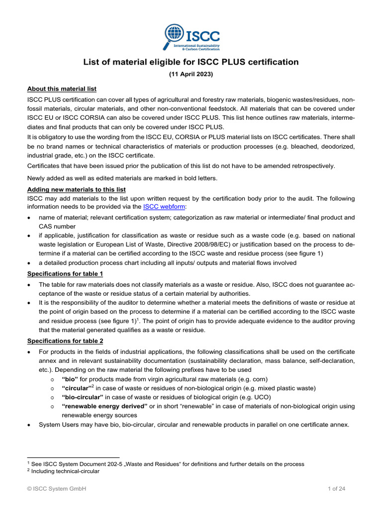 ISCC PLUS Certification Material List | PDF | Plastic | Amine