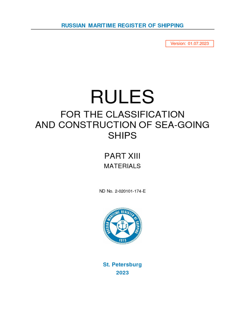 Rules For The Classification and Construction of Sea-Going Ships Part Xiii Materials | PDF ...