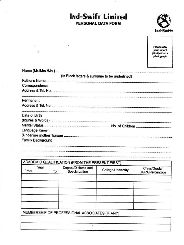 Personal Data Form Pdf 5730