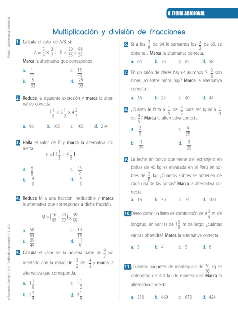 FA - Multiplicación y División de Fracciones | PDF