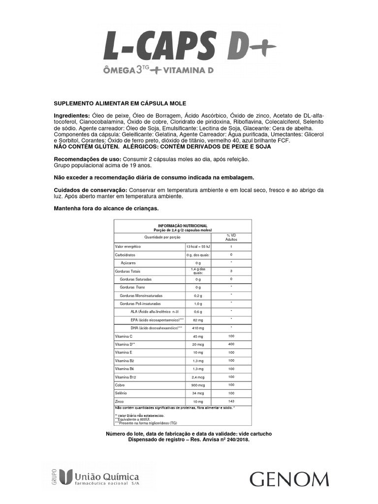 FolhetoInformativo Lcaps-D | PDF | Vitamina | Gordura