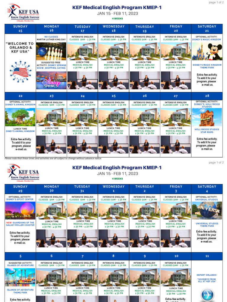 KEF Medical English Program Calendar | PDF