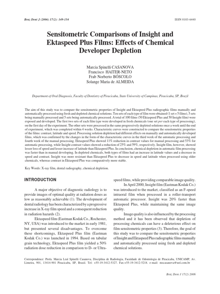 Sensitometric Comparisons of Insight - Casanova2006 | PDF