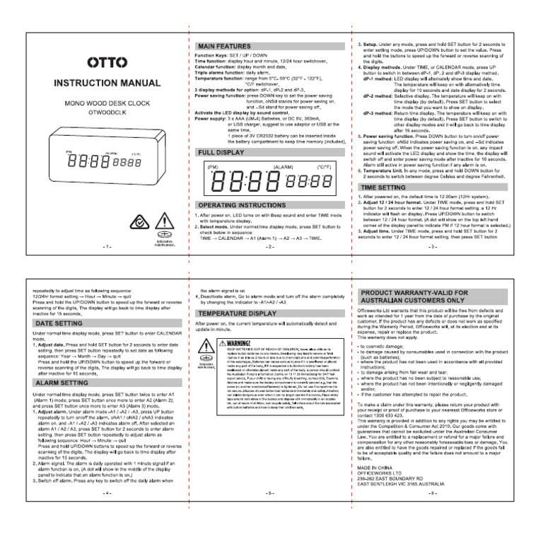Otto Digi Bamboo Clock Instructions | PDF