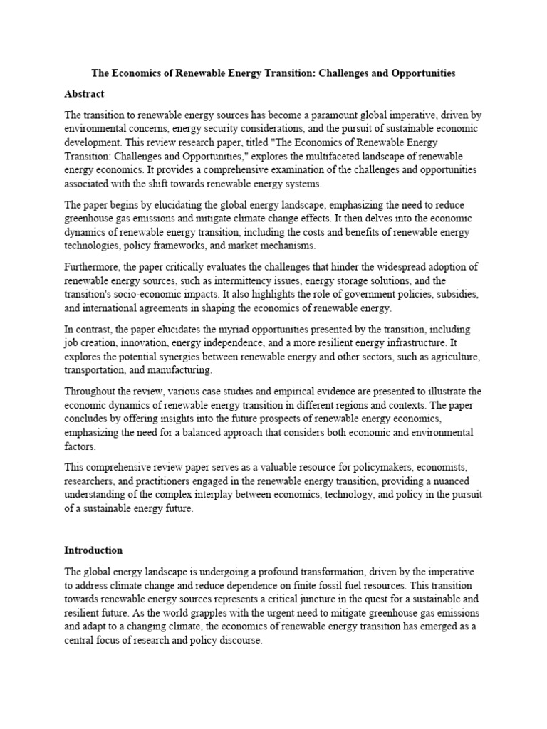 Title 21 The Economics of Renewable Energy Transition Challenges and ...