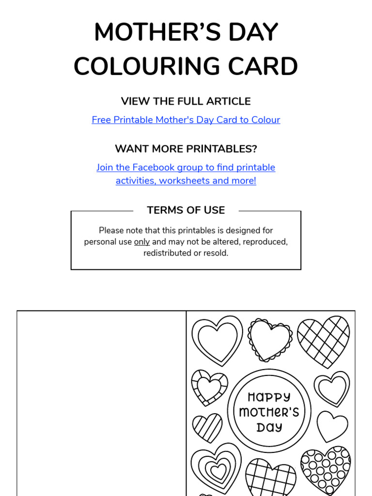 The Craft at Home Family Mothers Day Colouring Card | PDF