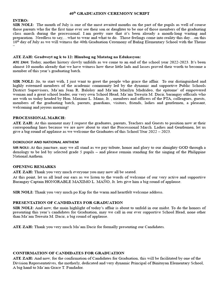 40th GRADUATION CEREMONY SCRIPT | PDF