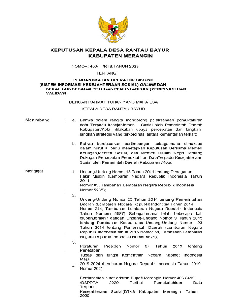 Pengangkatan Operator SIKS-NG 2023 | PDF