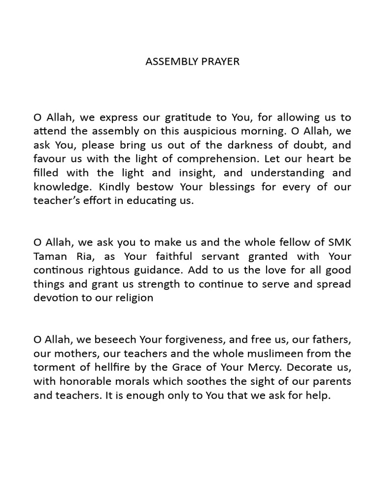 Assembly Prayer SMKTR | PDF