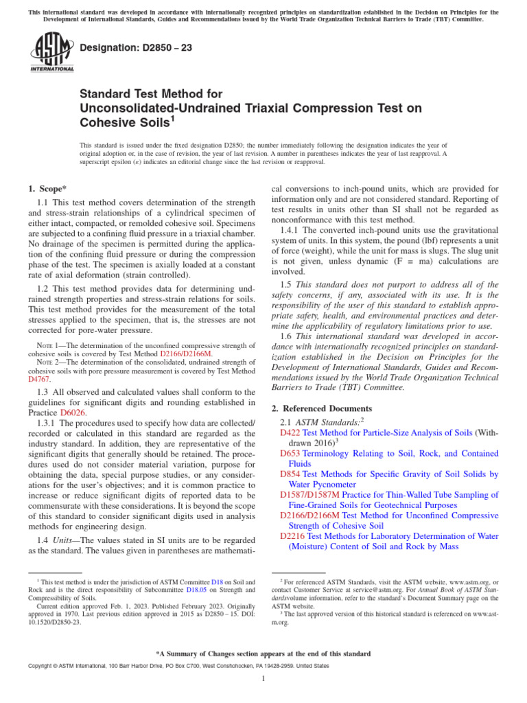 Unconsolidated-Undrained Triaxial Compression Test On Cohesive Soils ...