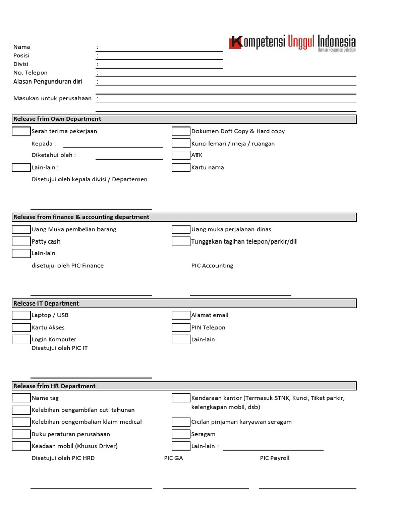 Exit Clearance Form | PDF