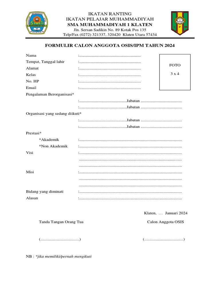 Formulir Recruitment OSIS | PDF