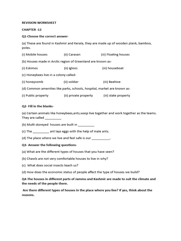 Class 4 EVS Chapter 12 Worksheet | PDF