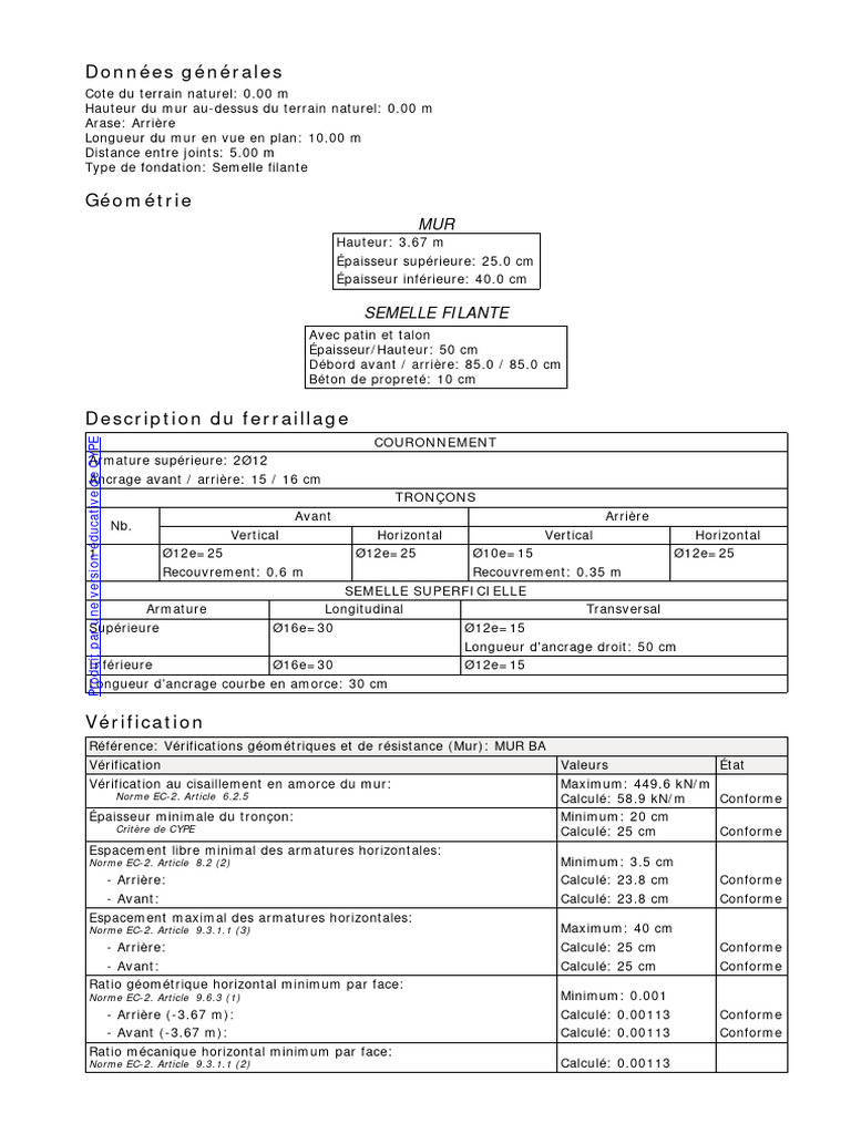 Dimensionnement Du Mur en BA | PDF