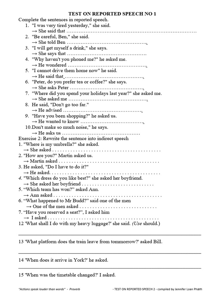 Test On Reported Speech No 1 | PDF
