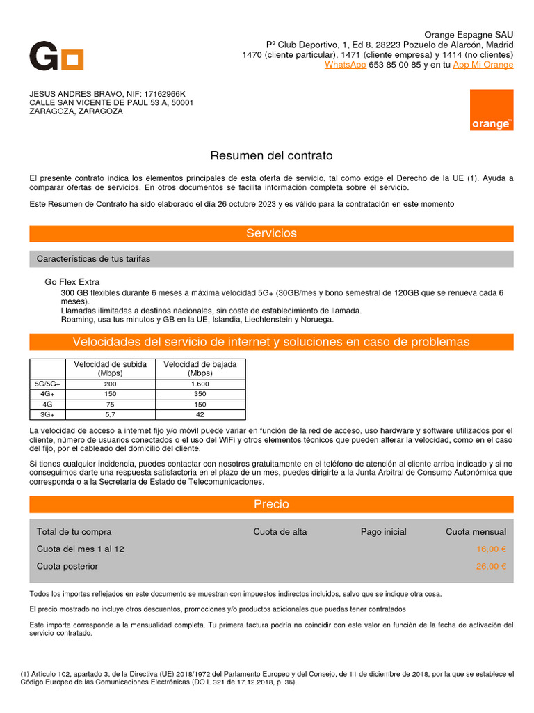 Contrato Orange | PDF