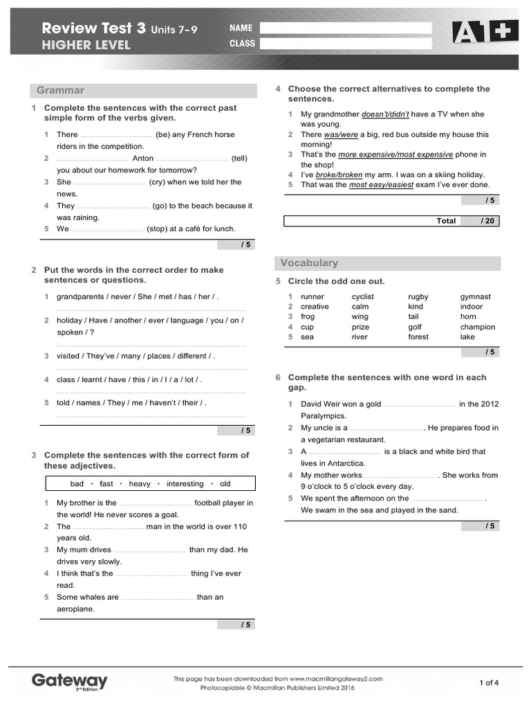 A1+ Review Test 3 Higher | PDF | Language Arts & Discipline | Foreign ...