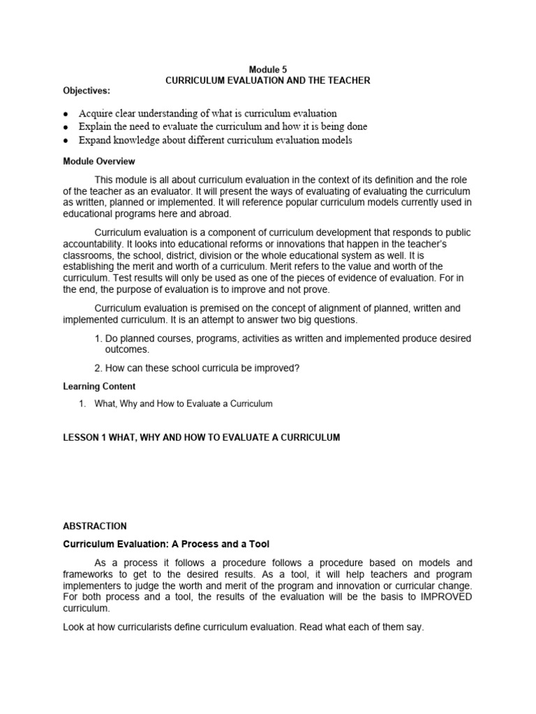 Module 5 Prof Ed 9 | PDF | Curriculum | Evaluation