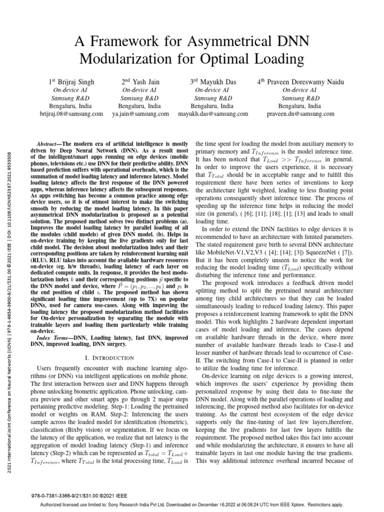 A Framework For Asymmetrical DNN Modularization For Optimal Loading | PDF