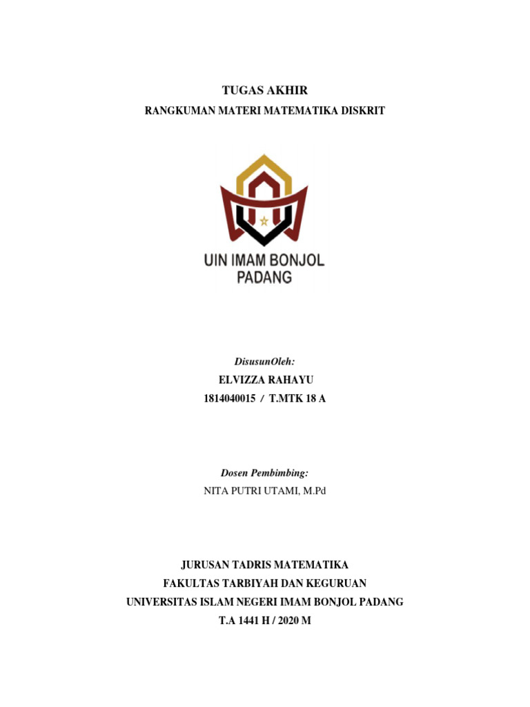 Tugas Akhir Matematika Diskrit Elvizza Rahayu 1814040015 TMTK A | PDF