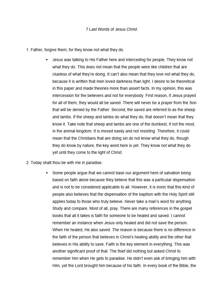 Seven Last Words of Jesus Explained | PDF | Jesus | Salvation
