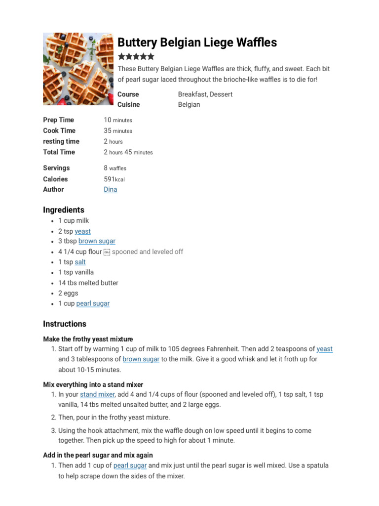 Buttery Belgian Liege Waffles Recipe | PDF | Waffle | Tablespoon