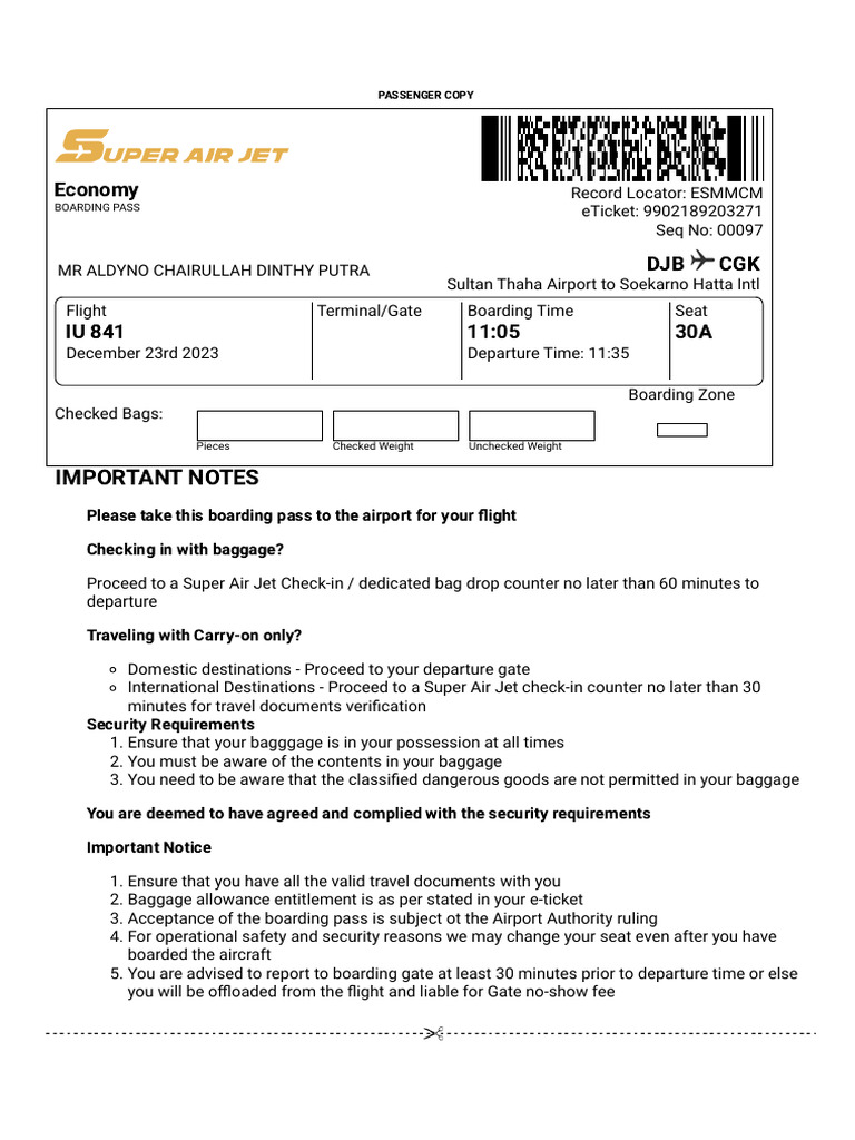 Confirmation - Check-In | PDF