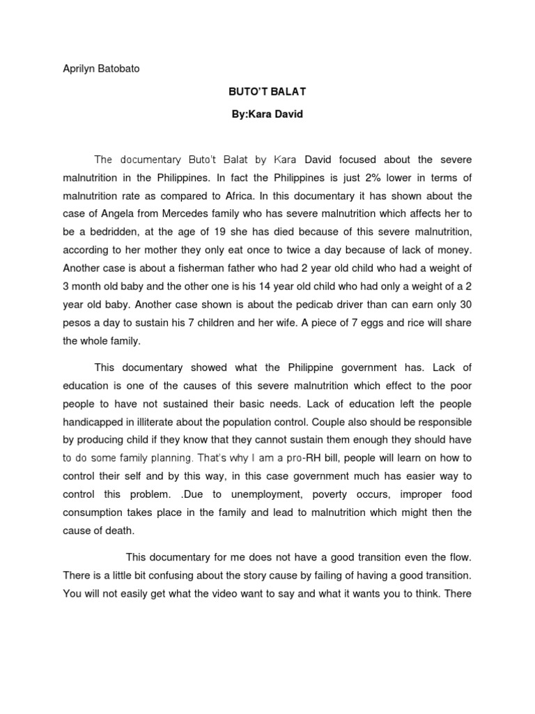 Buto'T Balat By:Kara David | Download Free PDF | Malnutrition | Poverty