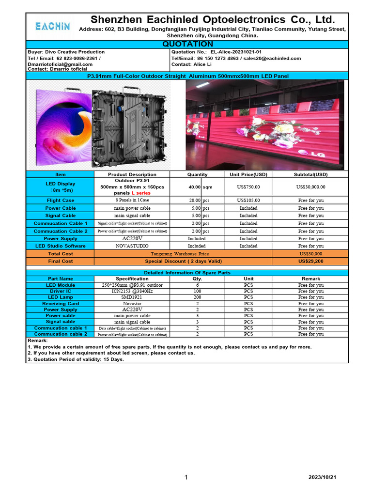 LED Display Quotation for Events | PDF