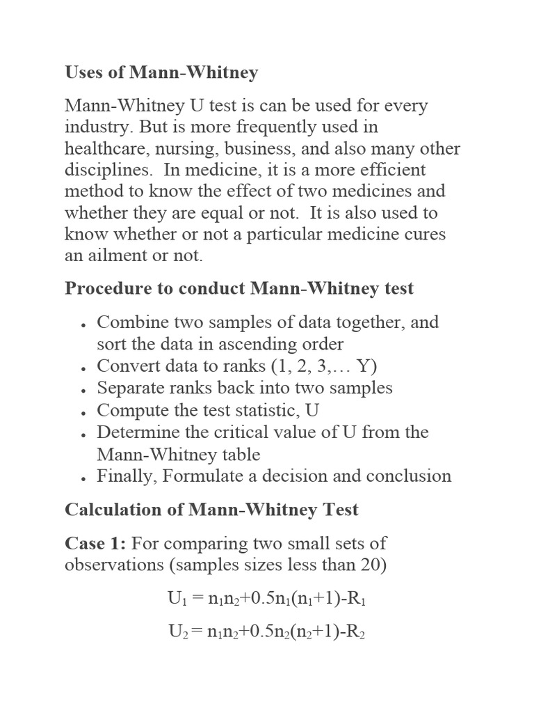 Mann - Whitney U Test-1-12-23 | PDF | Teaching Methods & Materials ...