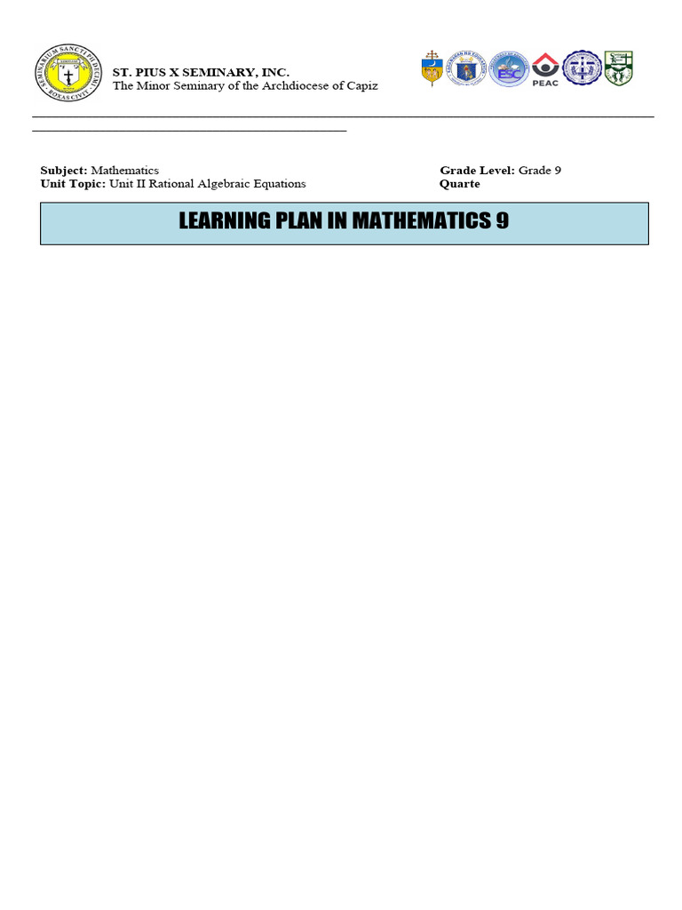Unit-2-Learning-Plan Math 9 | PDF | Equations | Mathematics