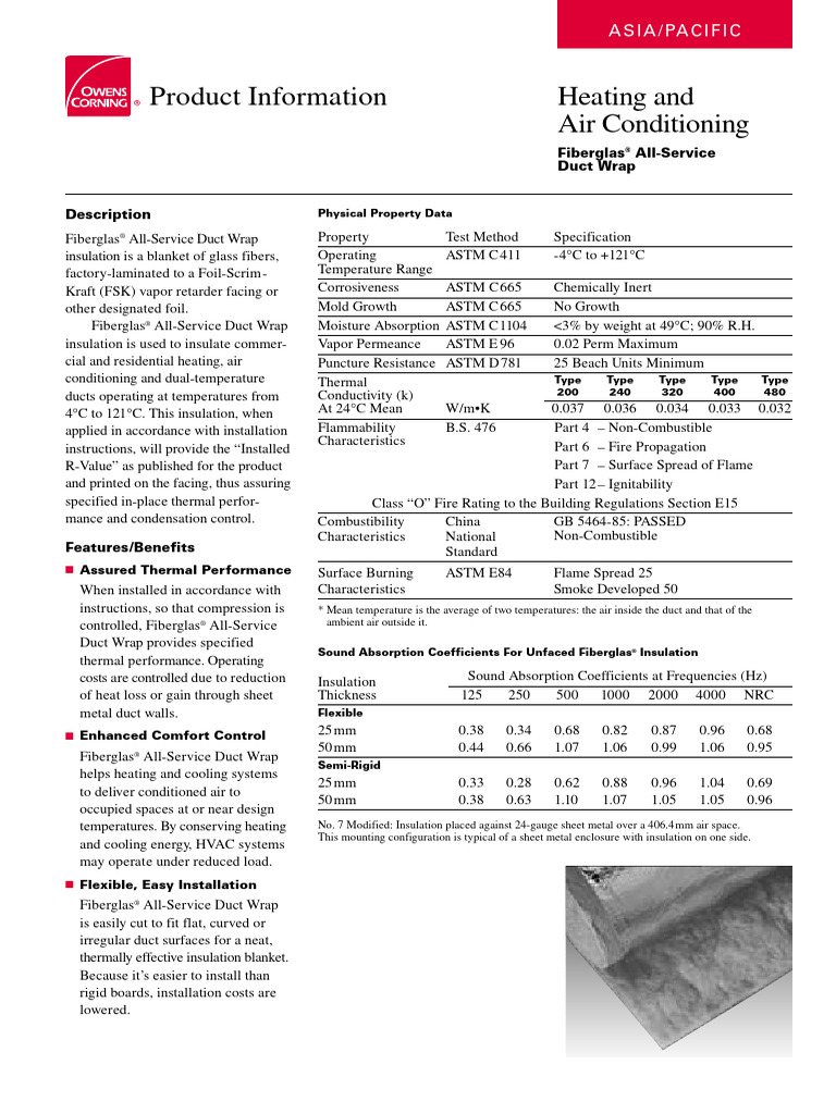 Owens Corning - Fiberglass Insulation | PDF | Fiberglass | Duct (Flow)