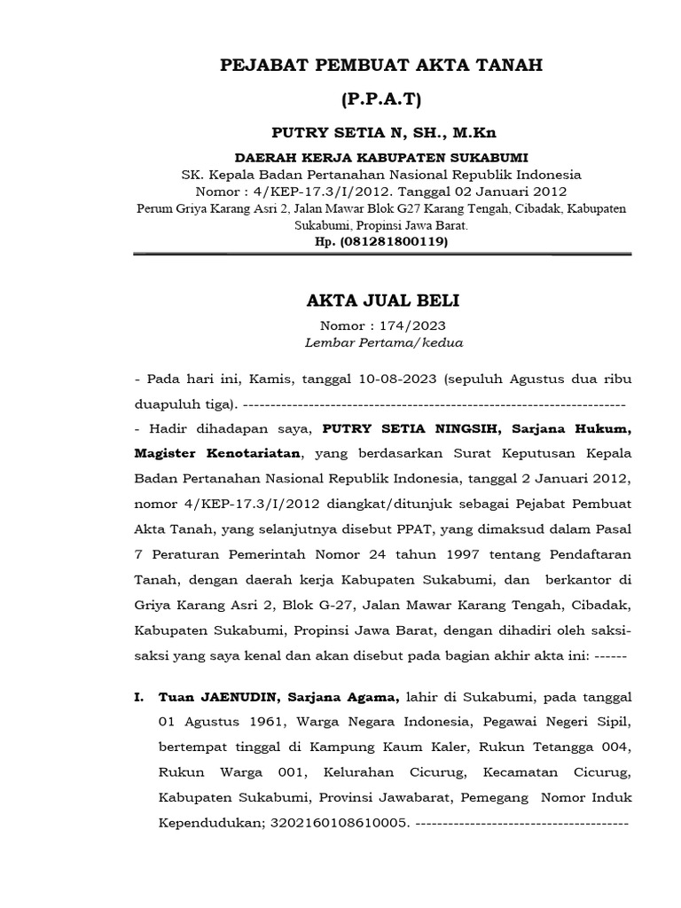 Akta Jual Beli Dedi Hidayat | PDF