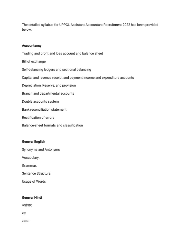 UPPCL Assistant Accountant Syllabus 2022 | PDF