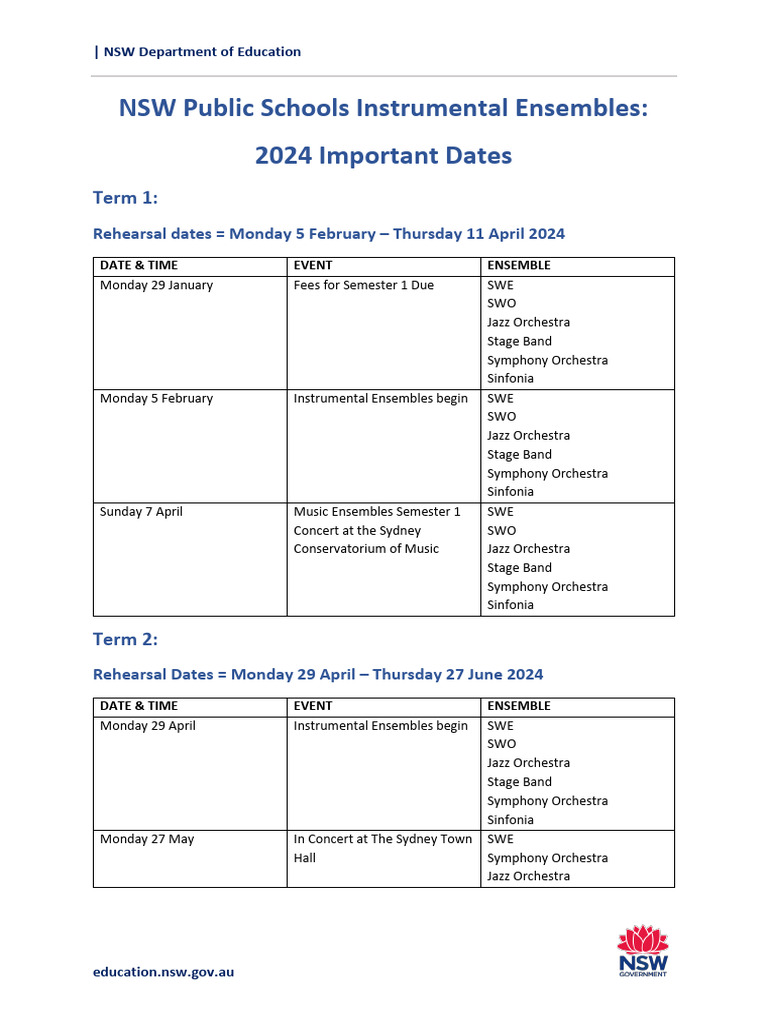 Important Dates Document 2024 | PDF