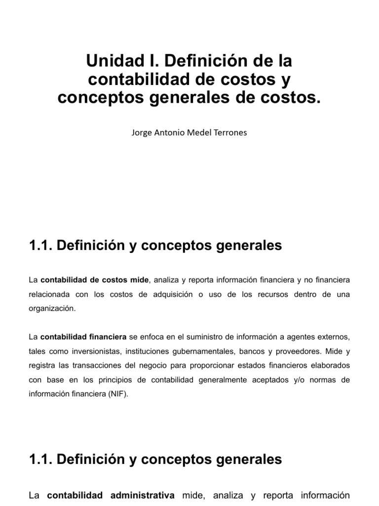 Unidad I. Definición de La Contabilidad de Costos y Conceptos Generales de Costos | PDF ...