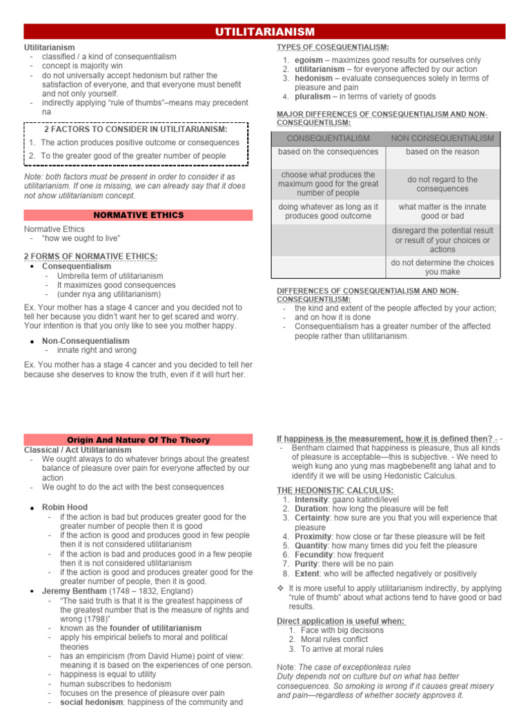 Utilitarianism Reviewer | PDF | Utilitarianism | Pleasure