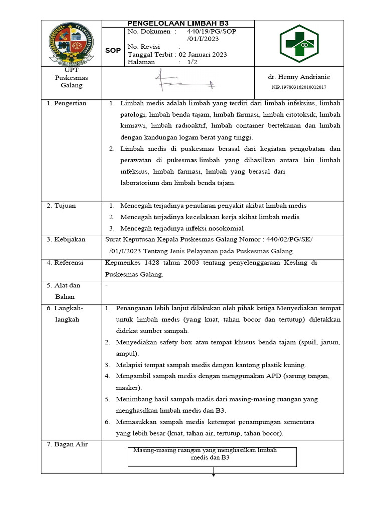 Sop Pengelolaan Limbah B3 | PDF