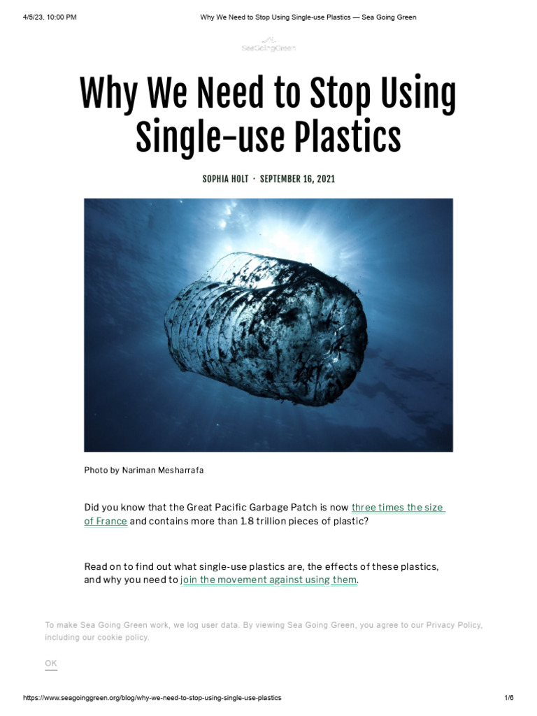 ARTICLE of Why We Need To Stop Using Single-Use Plastics | PDF
