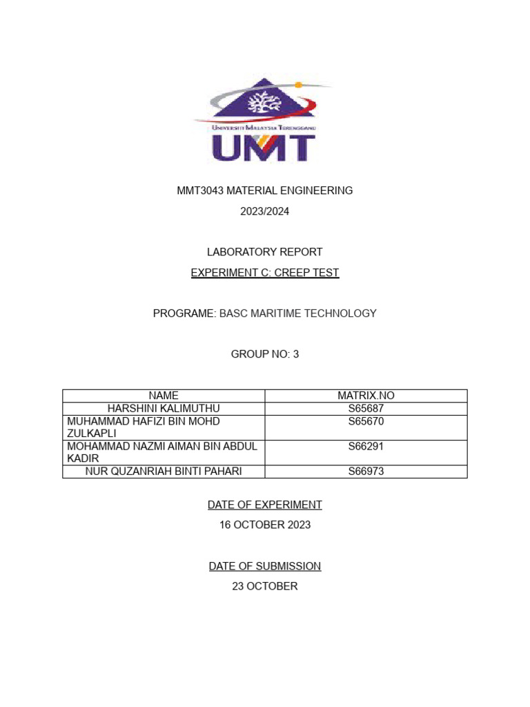 Creep Testing Procedures and Analysis | PDF | Science & Mathematics