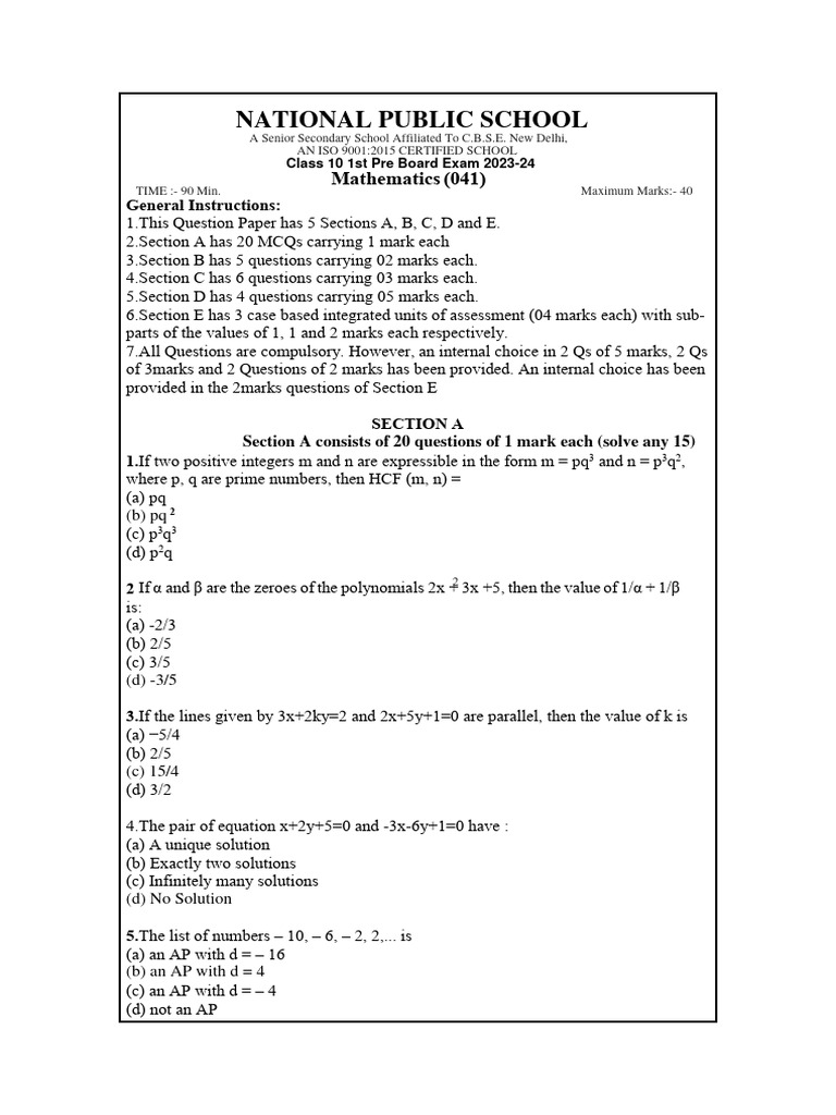 Maths 10 Nps 40 Pdf